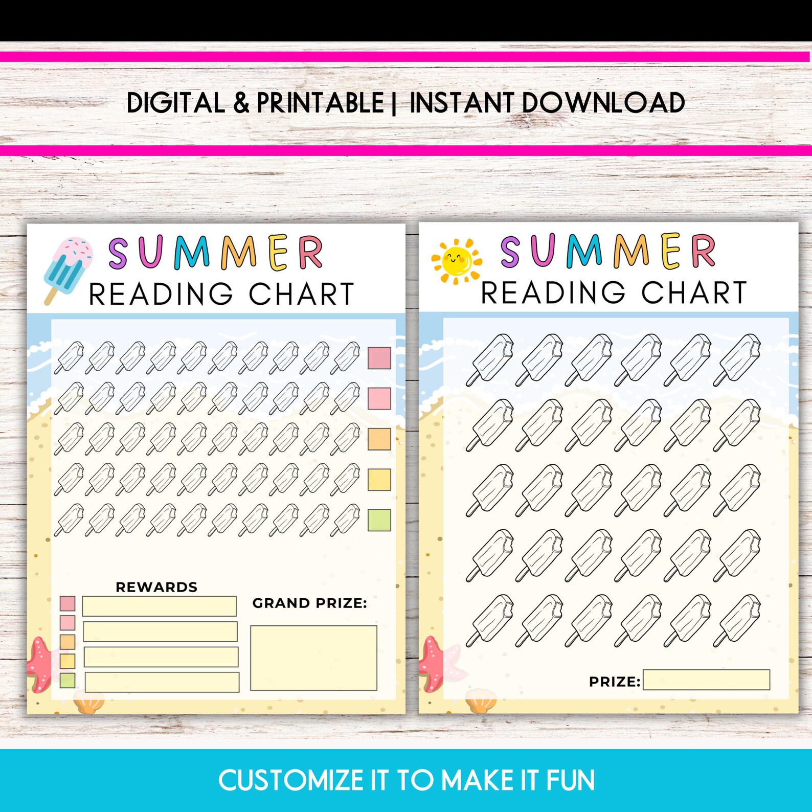 SUMMER Reading Chart, Summer Reading Log, Summer Ice Pop Reading Log ...