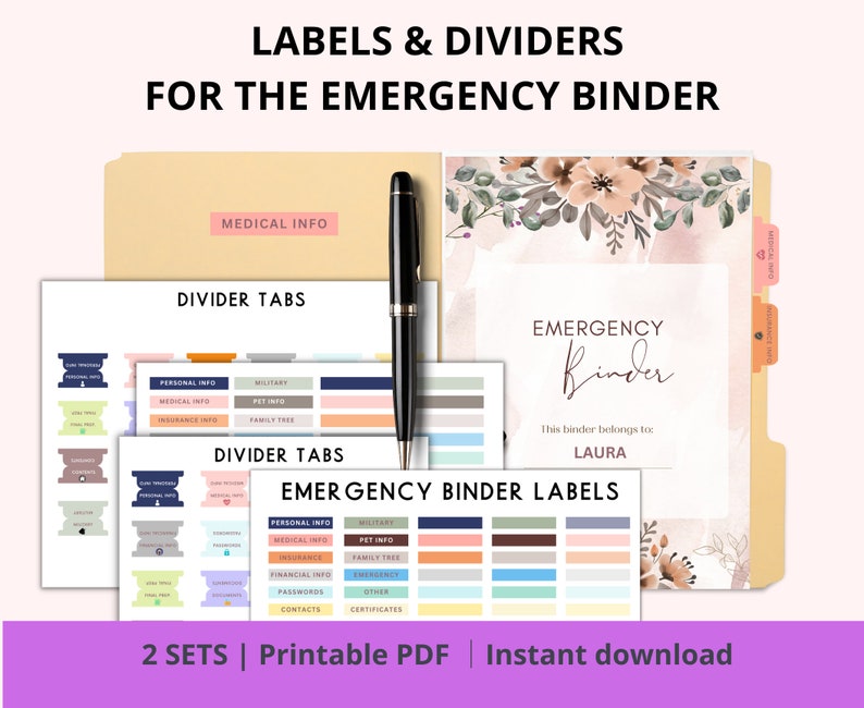 Printable Divider Tabs and Binder Labels for Emergency Binder Plus ...