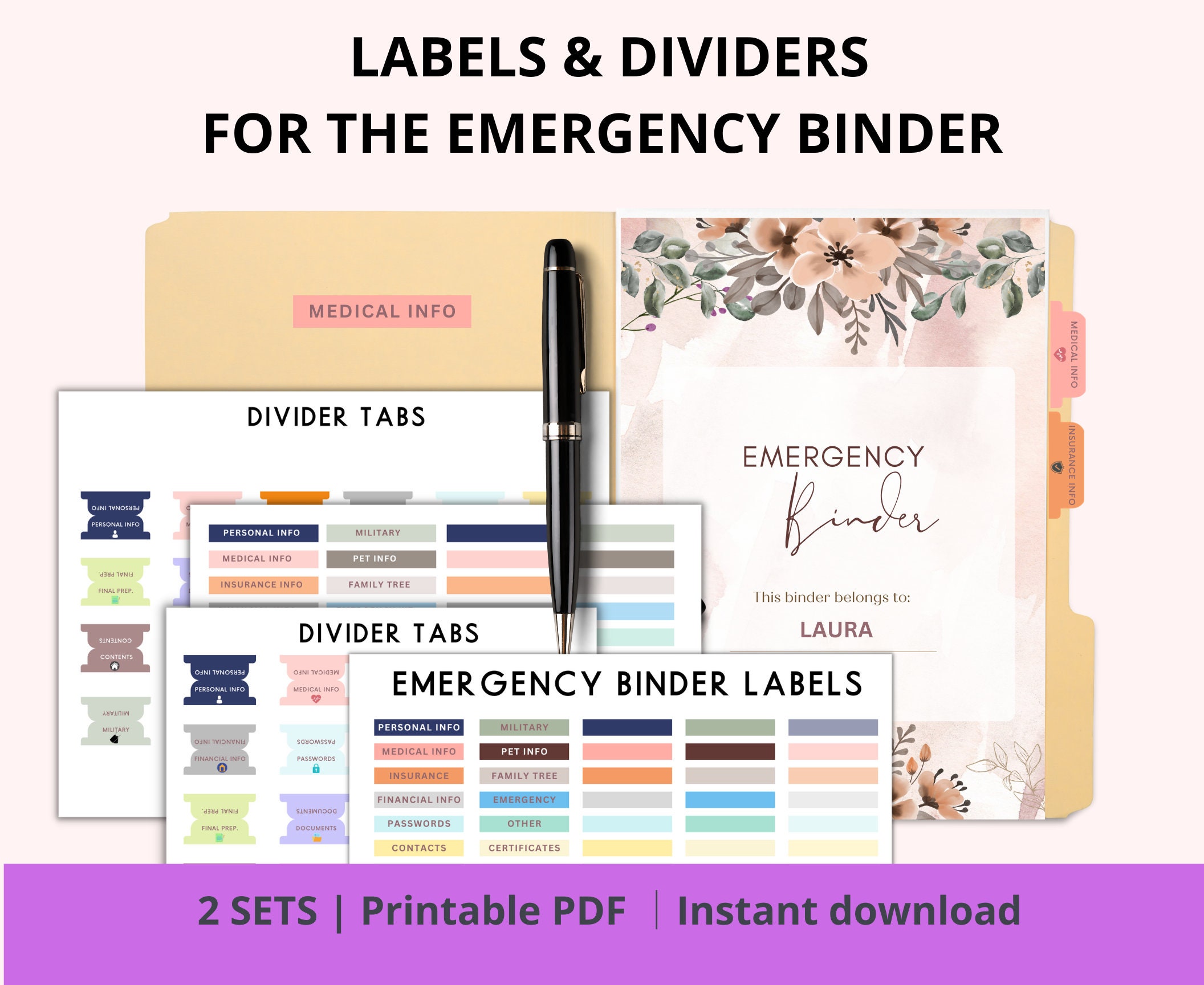 Printable Divider Tabs and Binder Labels for Emergency Binder Plus ...