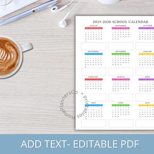 2025-2026 Editable School Calendar Template for School, Classroom ...