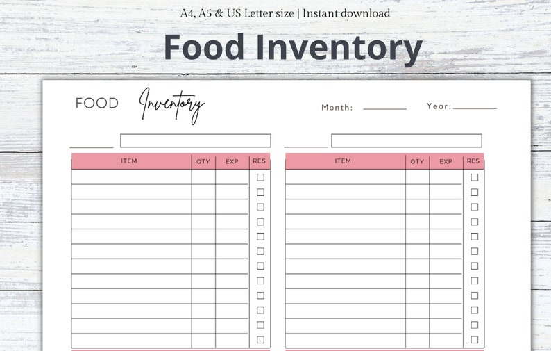 Food Inventory Tracker Page Printable Kitchen Inventory,pantry Inventory, Freezer Inventory ...