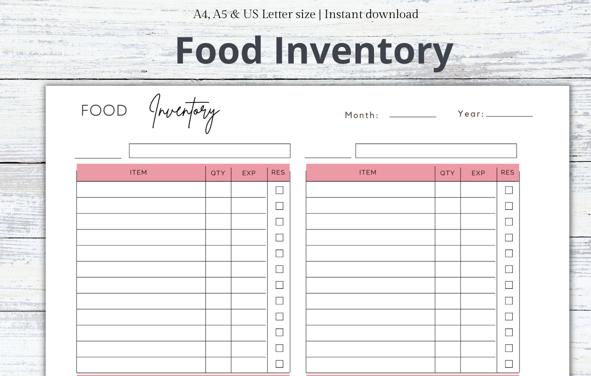 Food Inventory Tracker Page Printable Kitchen Inventory,pantry ...