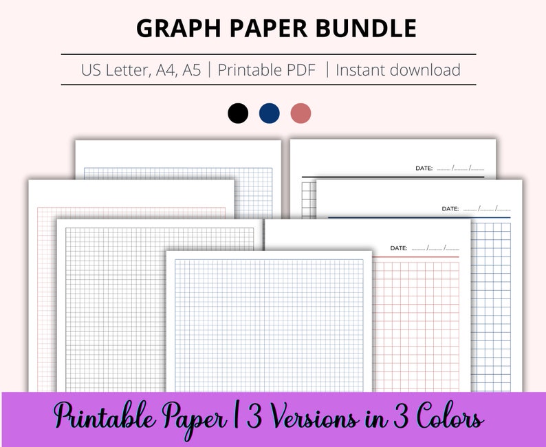 Graph Paper Bundle Printable: Small Grid Paper, Squared Paper, Digital ...