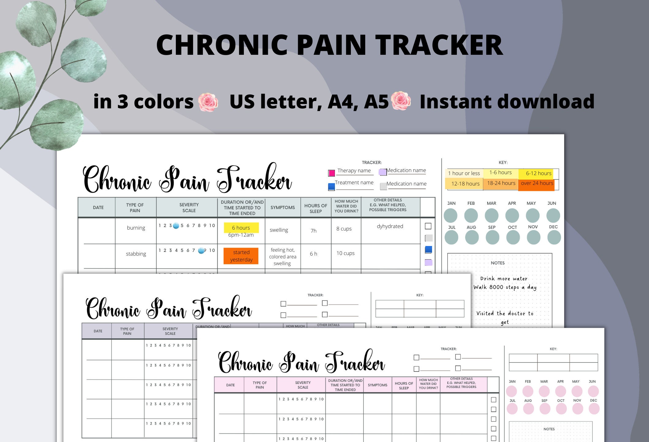 Chronic Pain Tracker Daily Pain Tracker Pain Log Chronic - Etsy