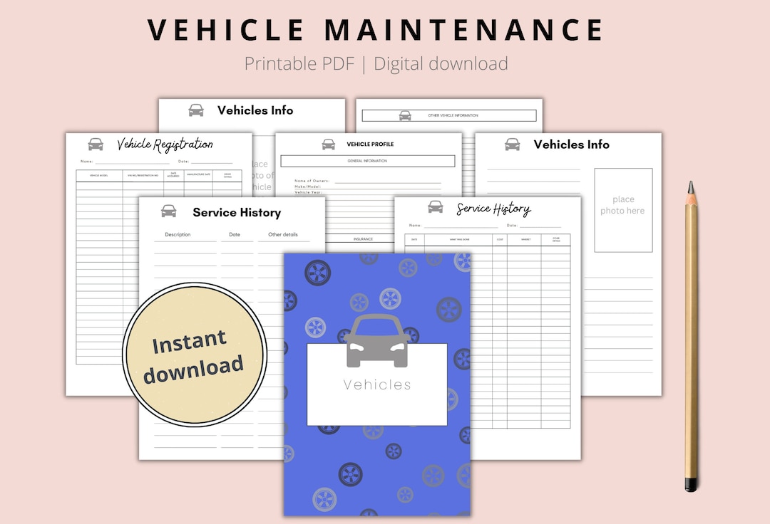 Printable Vehicle Maintenance Log | Vehicle Car Expense Log | Vehicle ...