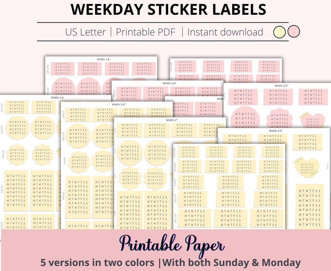 Printable Weekday Sticker Notes Weekly Sticker Label Weekday Paper ...