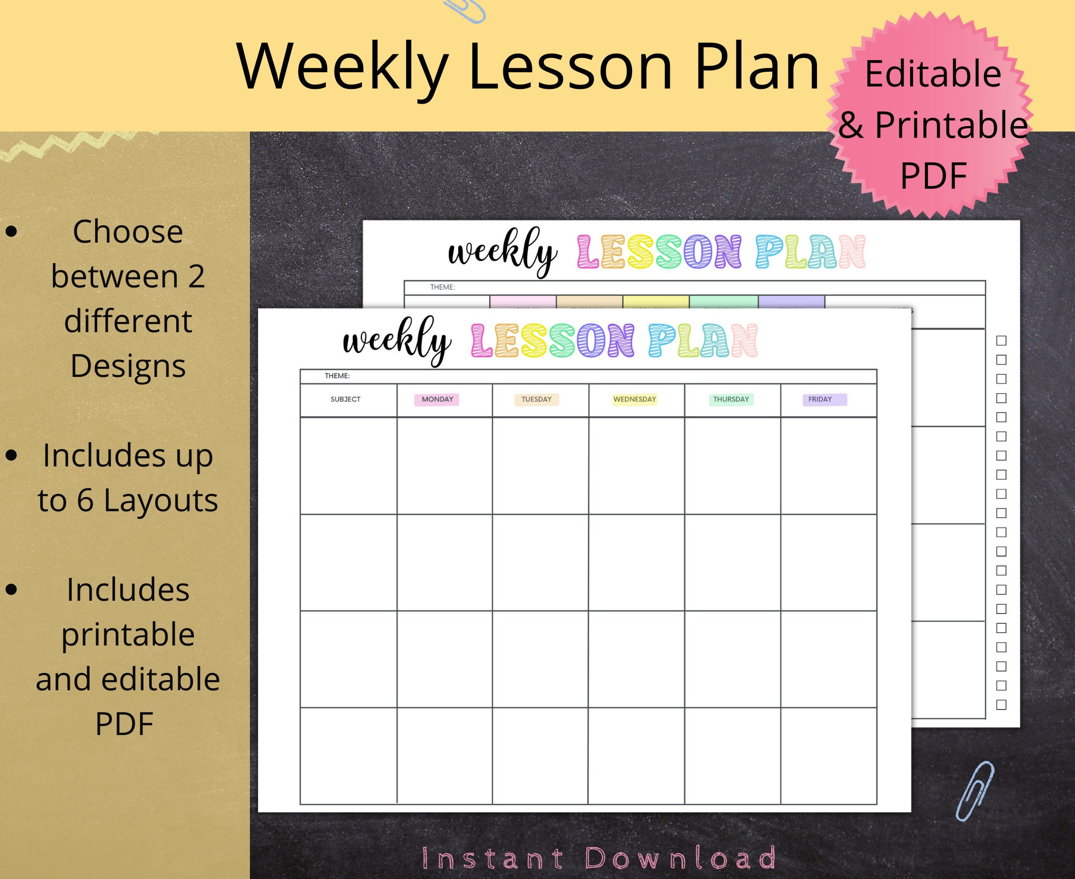 FILLABLE Weekly Lesson Plan Editable Simple Weekly Lesson Plan - Etsy