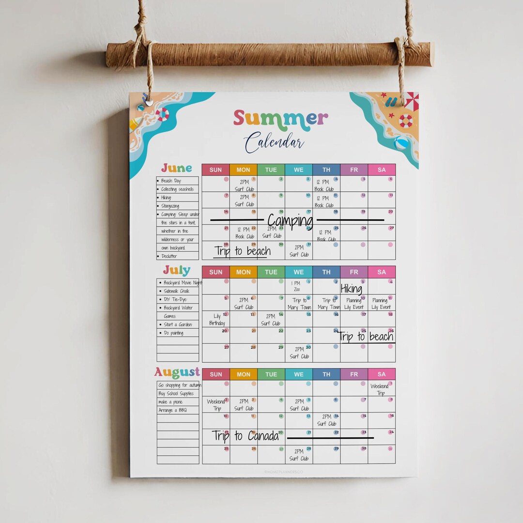 Summer Calendar Poster Printable 2026 Summer Bucket List, Fun Summer ...