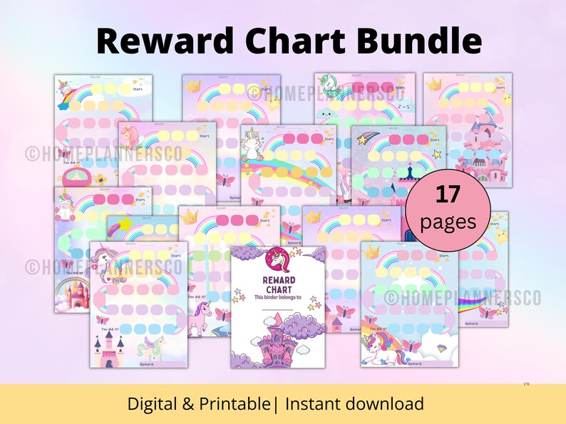 Unicorn Reward Chart Bundle, Sticker Chart, Toddler Chore Chart ...