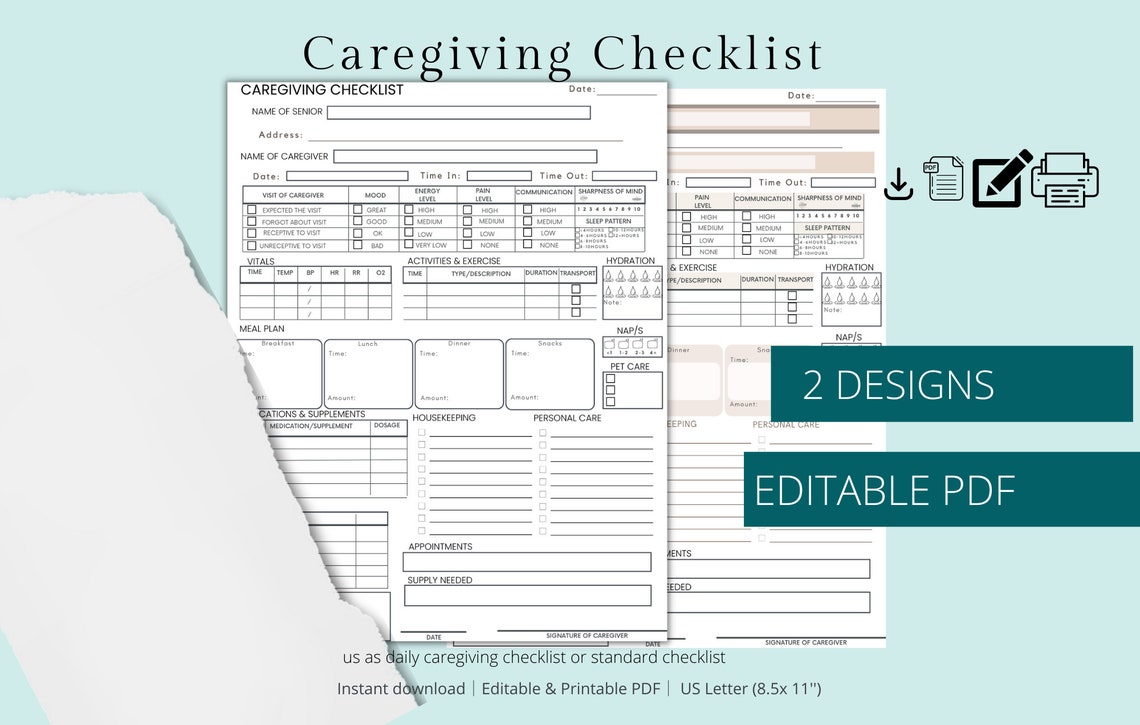 EDITABLE Caregiving Elderly Care Checklist Printable Template for ...
