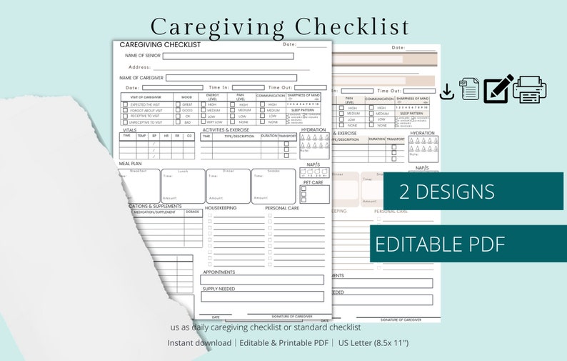 EDITABLE Caregiving Elderly Care Checklist Printable Template - Etsy