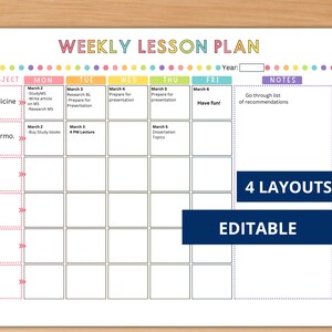 Weekly Lesson Plan Editable Fillable Lesson Plan Template ...