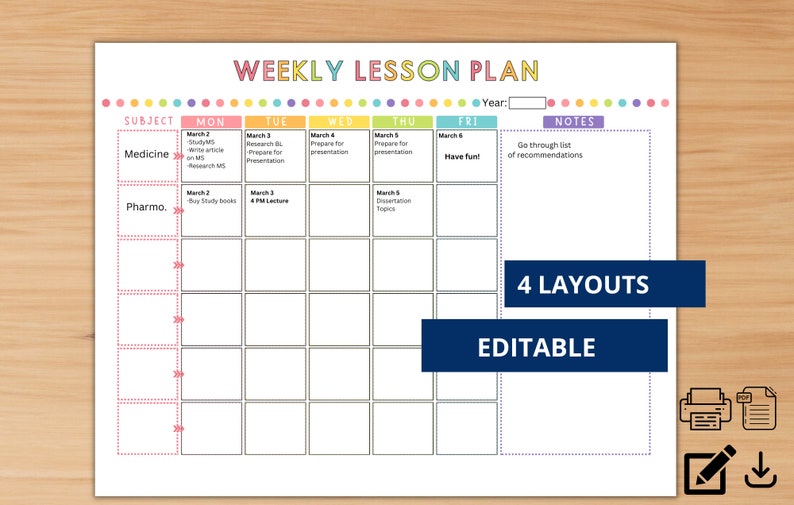 Weekly Lesson Plan Editable Fillable Lesson Plan Template ...