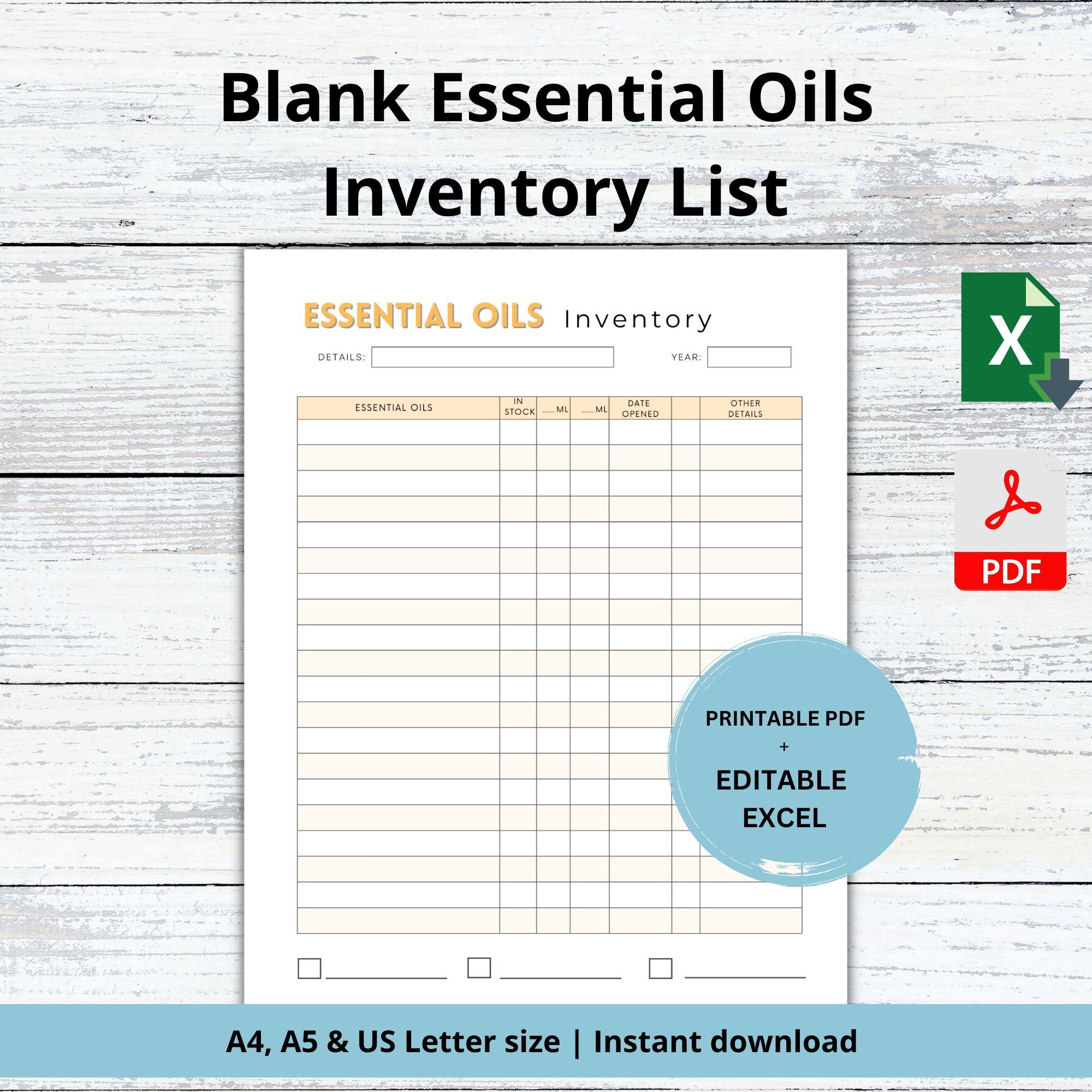 Blank Essential Oils Inventory List, Blank Inventory Log, Oil Inventory ...