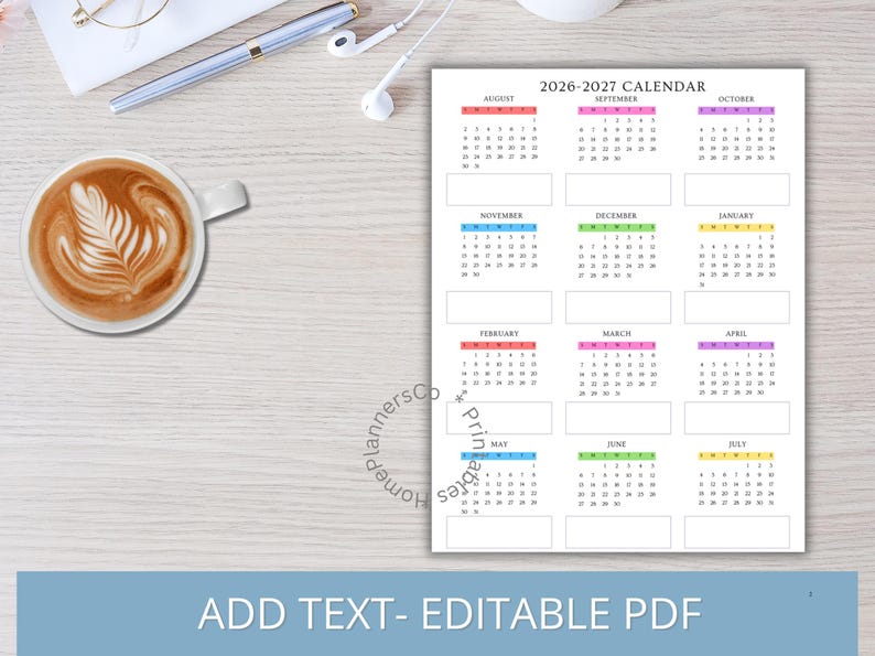 School Calendar 2026- 2027 for Preschool, Daycare, Childcare, Editable ...