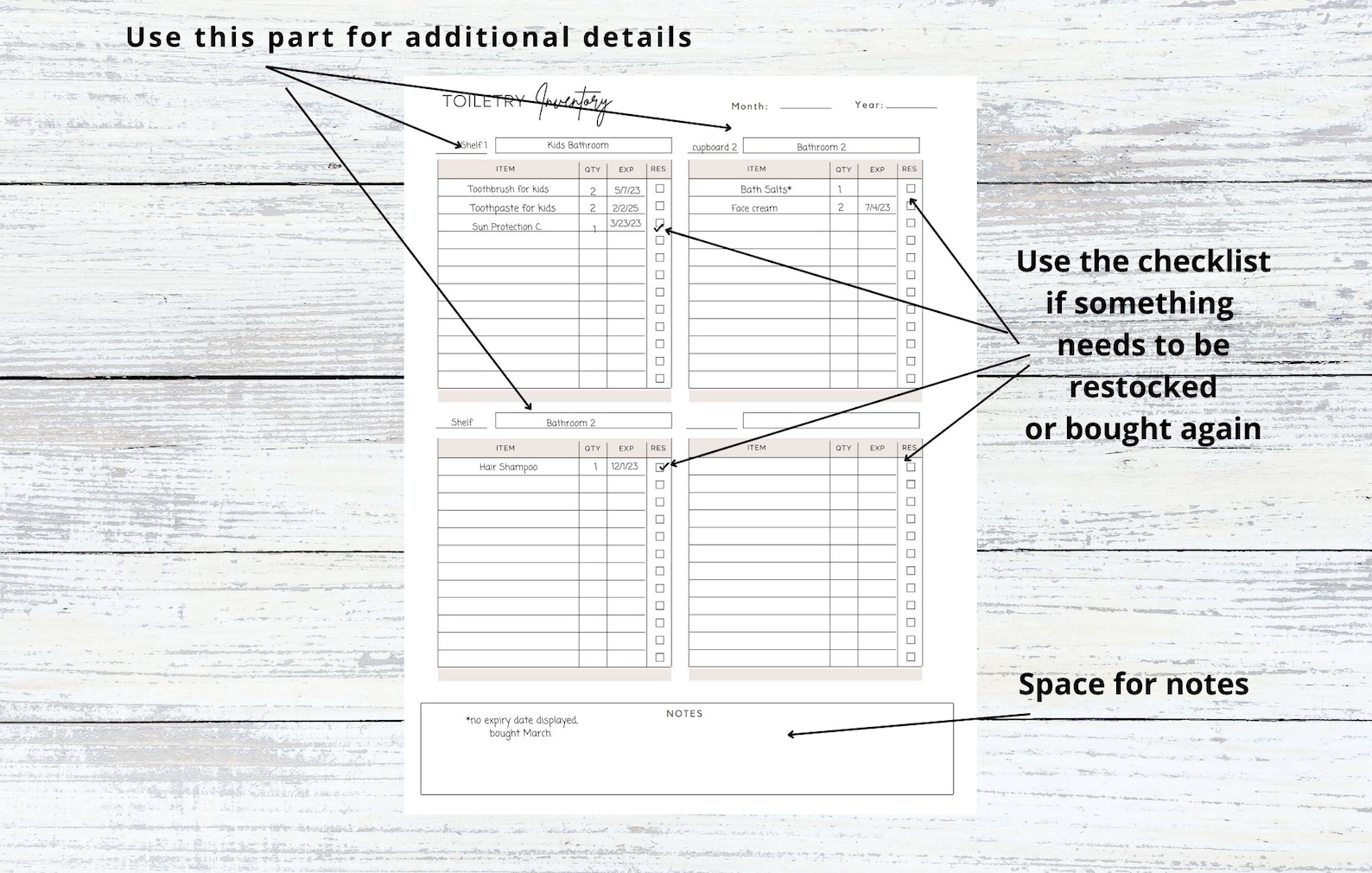 Household Inventory Tracker Pages, Household List,toiletry Inventory ...