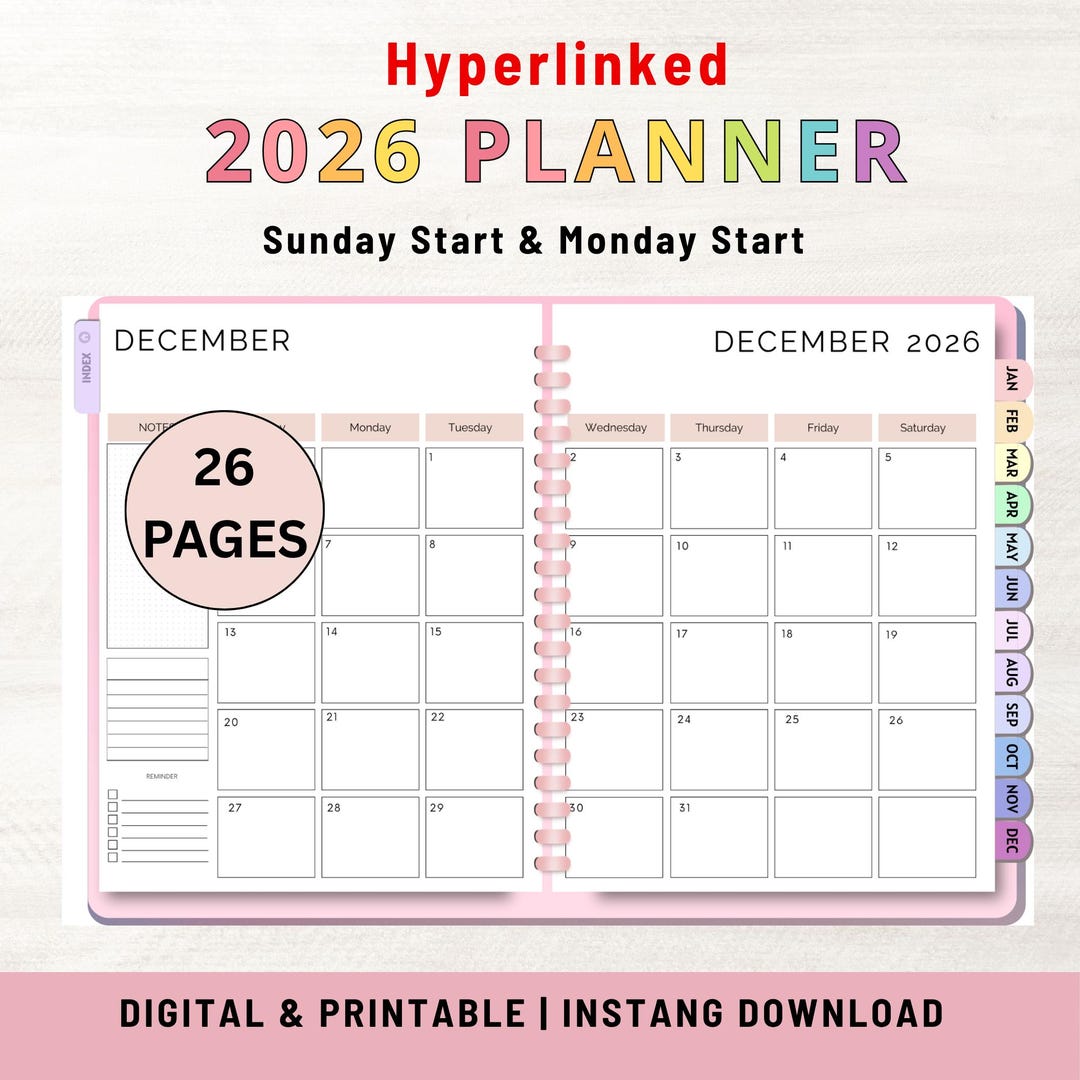 2026 Digital Planner: Hyperlinked Calendar and Monthly Planner for ...