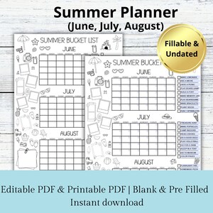 Printable Summer Calendar Poster Editable Summer Planner Undated Summer ...