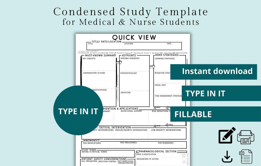Fillable Condensed Quick View Nurse Template Nursing School Study ...