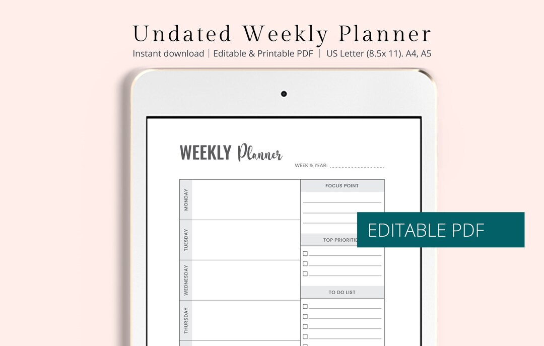 EDITABLE Weekly Planner, Digital Planner, Minimalist Weekly Schedule ...
