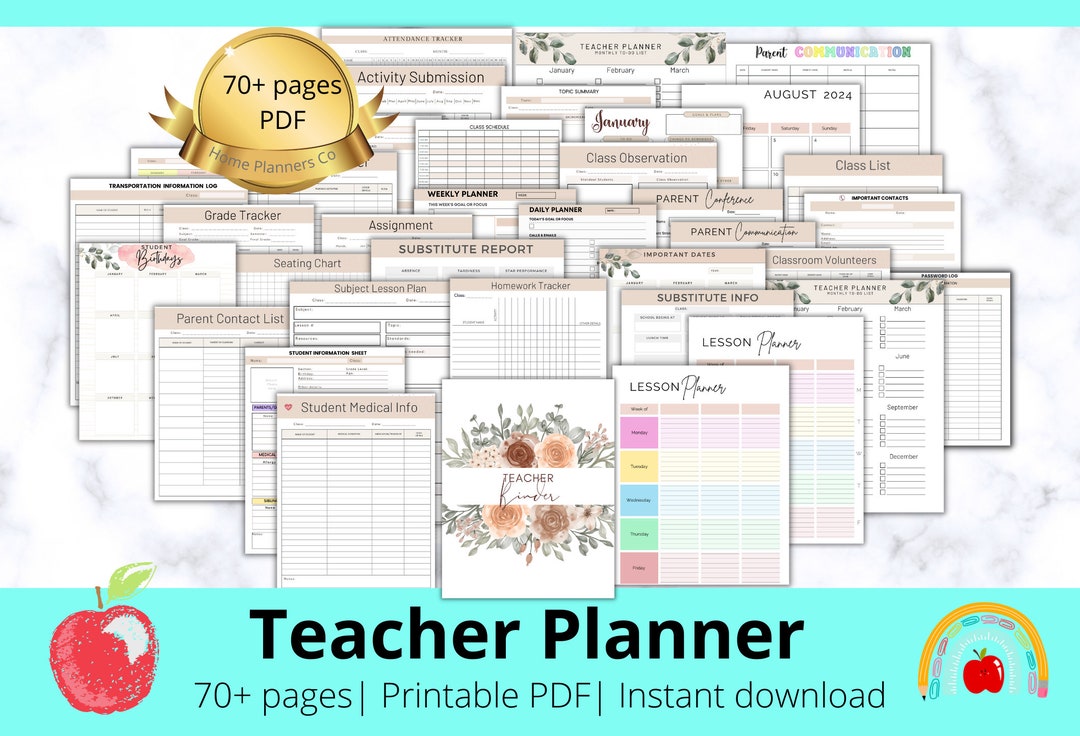 Teacher Planner Printable Digital Teacher Planner 2024-2025 Dated ...