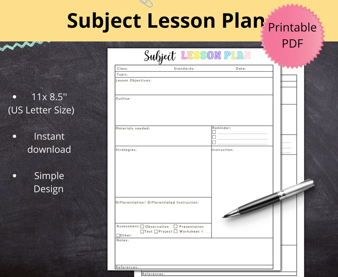 Teacher Lesson Plan Template, Subject Lesson Plan for Teachers, Daily ...