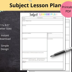 Teacher Lesson Plan Template, Subject Lesson Plan for Teachers, Daily ...