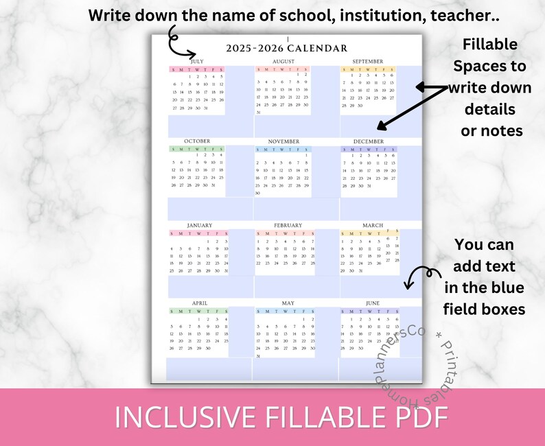 2025-2026 School Calendar, Printable Fillable Academic Calendar ...