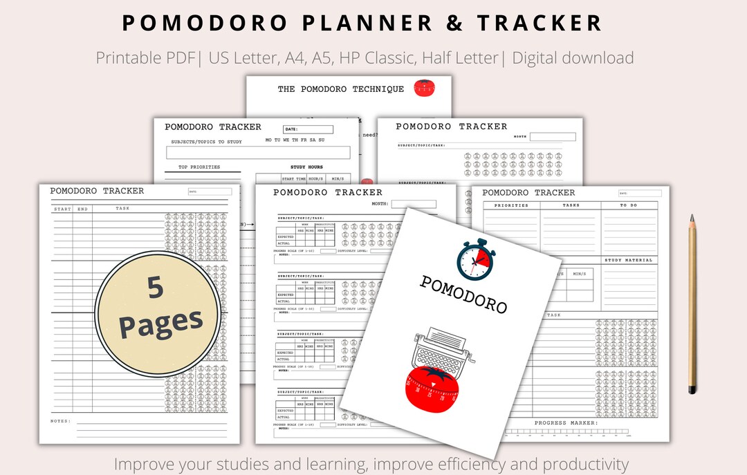 Pomodoro Tracker Bundle Pomodoro Planner, Productivity Planner, Study ...