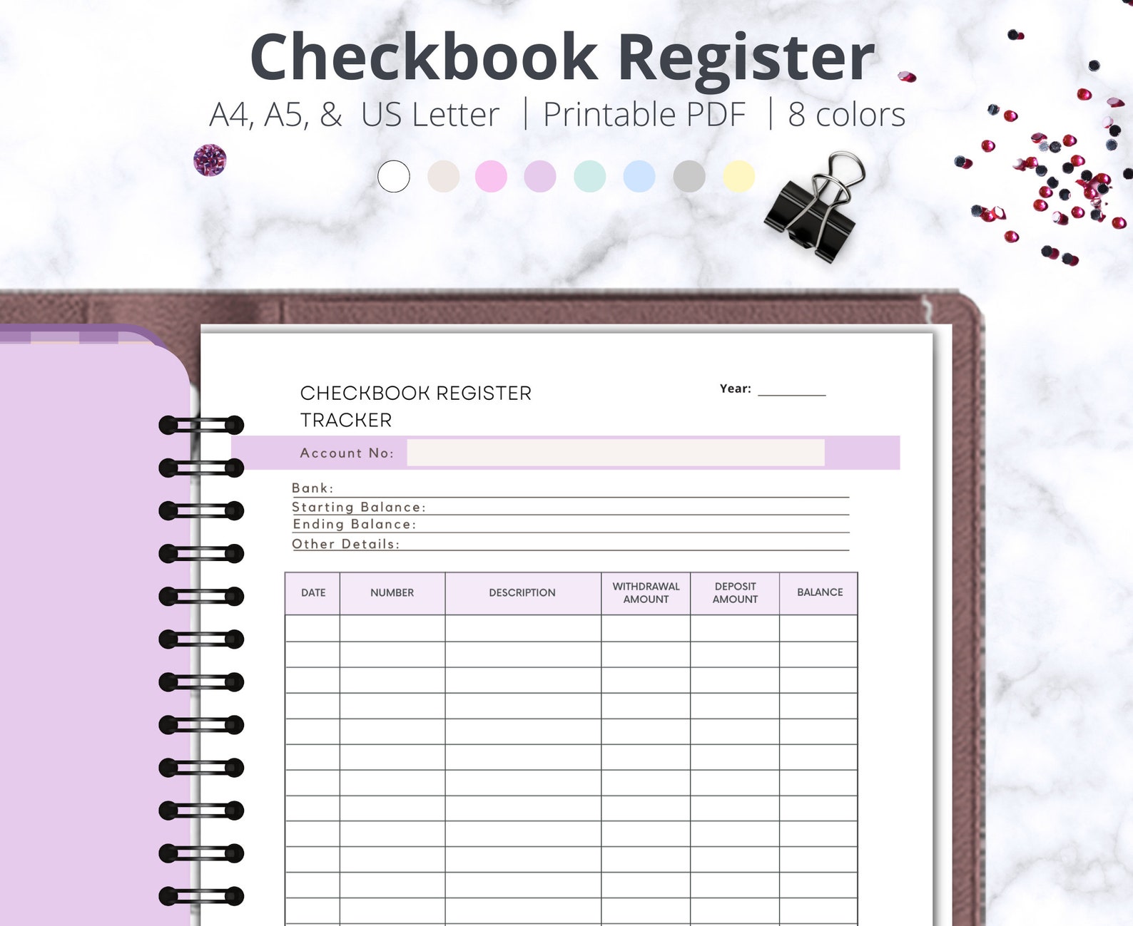 Checkbook Register Printable Check Register Checkbook Planner Checkbook ...