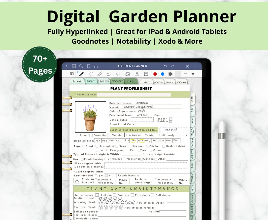 Digital Garden Planner With Hyperlinks for Goodnotes, Notability, Xodo ...