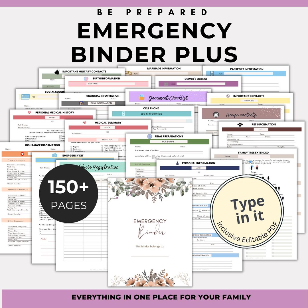EDITABLE Emergency Binder Plus, Family Binder, Life Planner, Emergency ...
