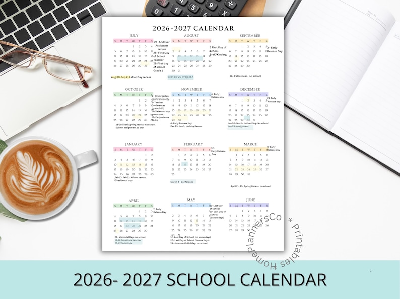 2026-2027 School Calendar: Printable Fillable Academic Calendar ...