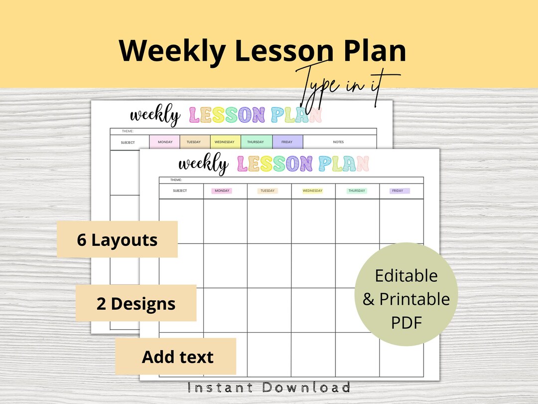 FILLABLE Weekly Lesson Plan: Editable Printable Teacher Planner ...