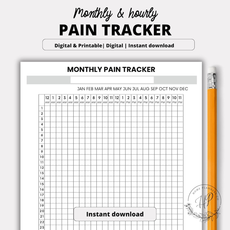 Hourly & Monthly Pain Tracker Printable | Chronic Pain Log, Symptom ...
