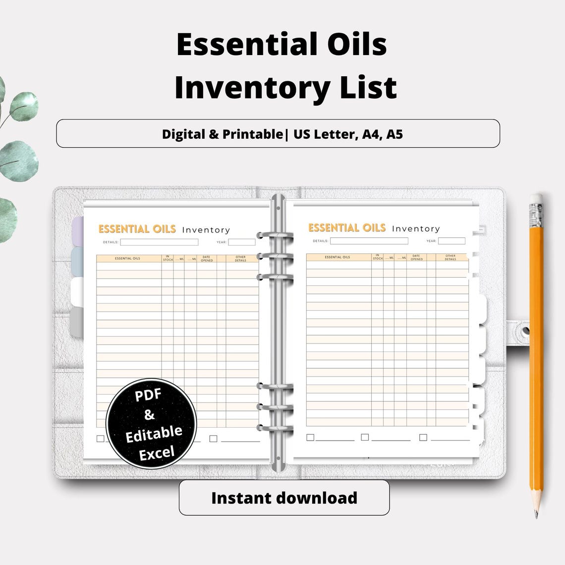 Blank Essential Oils Inventory List, Blank Inventory Log, Oil Inventory ...