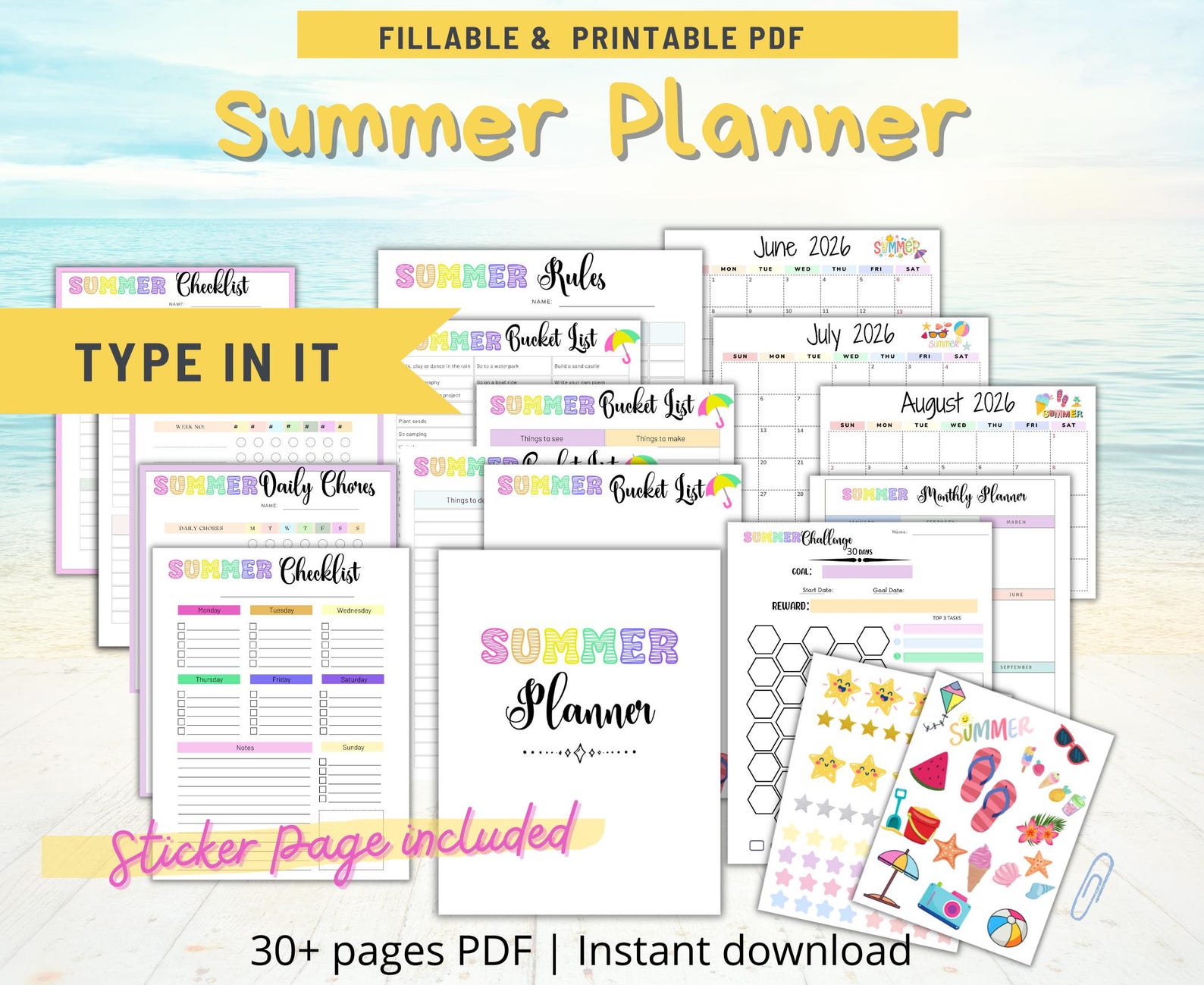 2026 Summer Planner Printable Bundle With Editable Summer Calendar ...