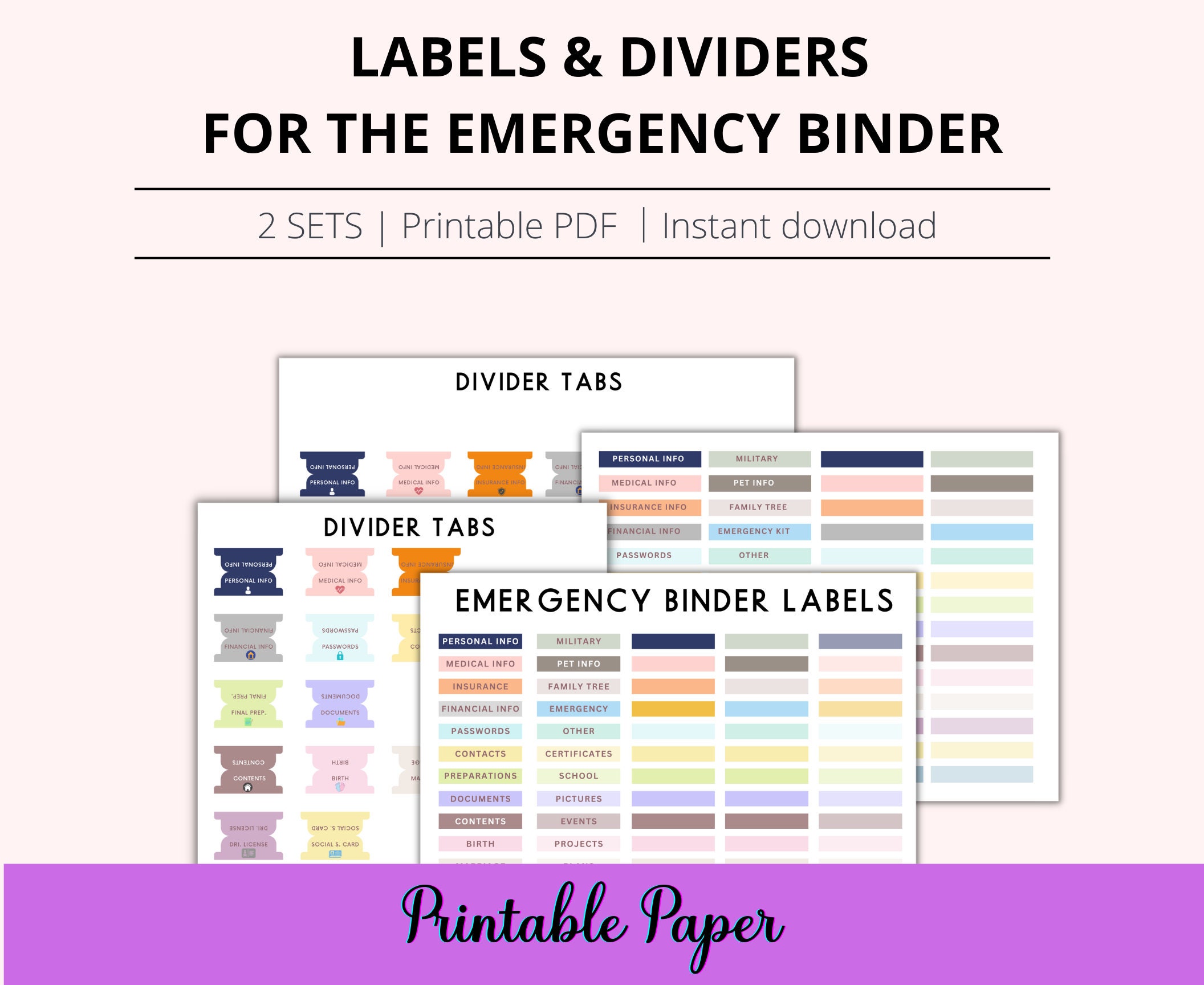 Printable Divider Tabs and Binder Labels for Emergency Binder Plus ...
