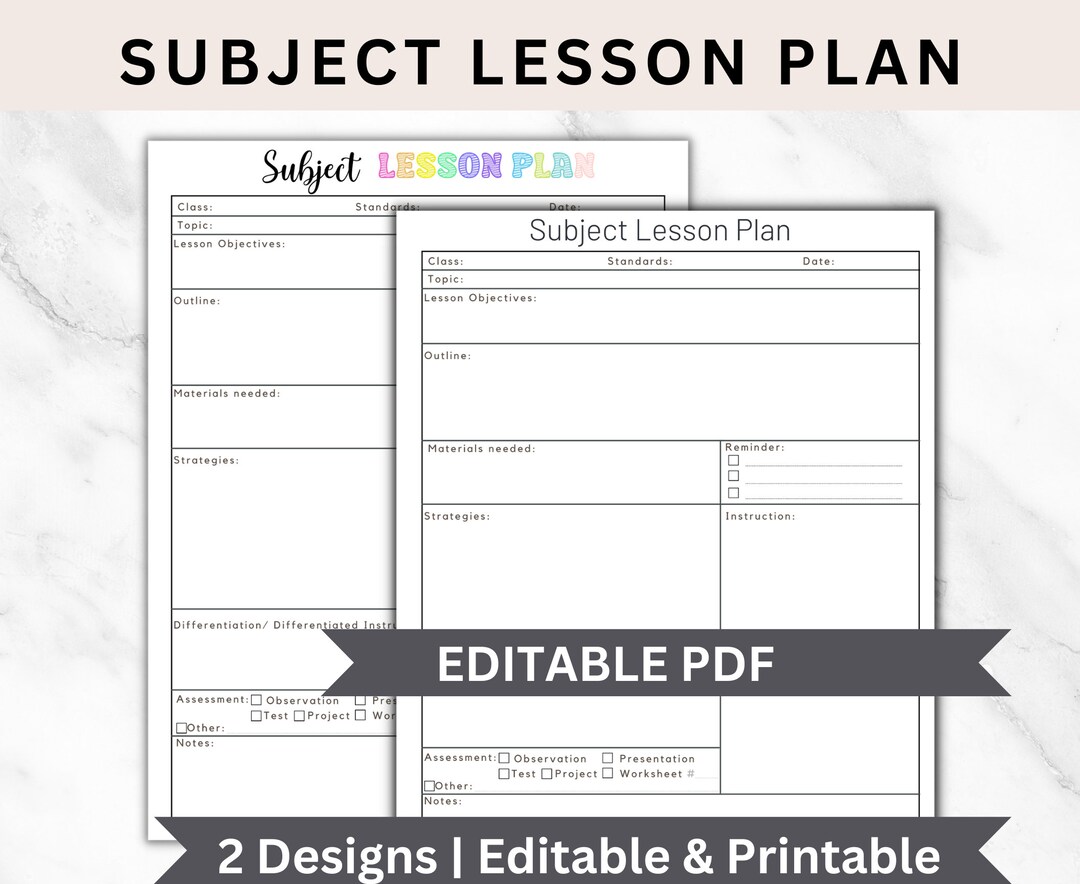 Editable Subject Lesson Plan Template, Printable Digital Lesson Planner ...