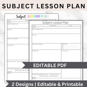 Editable Subject Lesson Plan Template, Printable Digital Lesson Planner ...