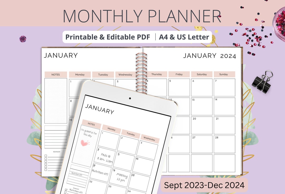 2024 EDITABLE Printable Calendar,printable Fillable Monthly Calendar ...