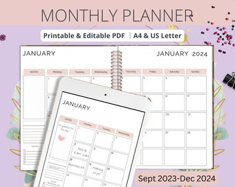 Digital and Fillable Monthly Calendar PDF - Etsy