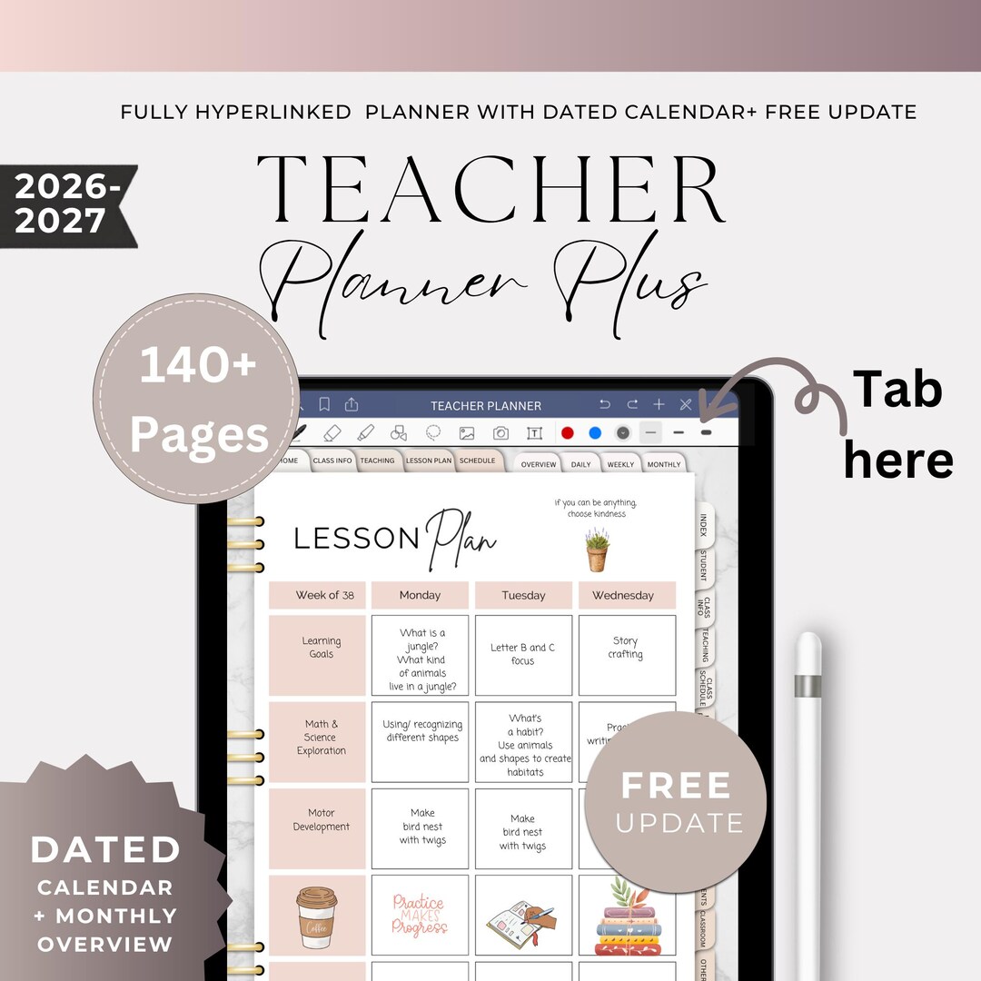 147-page Digital Teacher Planner | Hyperlinked Academic Planner With ...