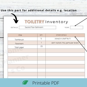 Household Inventory Tracker Pages, Household List,toiletry Inventory ...