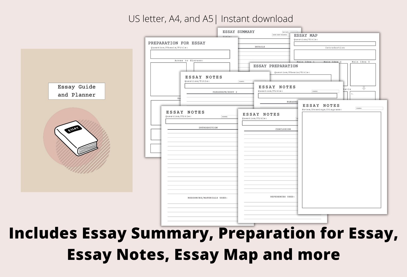 Essay Planner Editable Printable PDF| Essay Guide Planner Pack Bundle ...