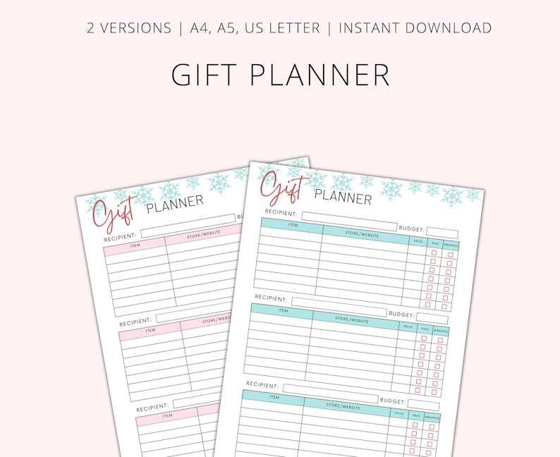 Gift Planner Printable Gift Tracker Shopping List Gift - Etsy