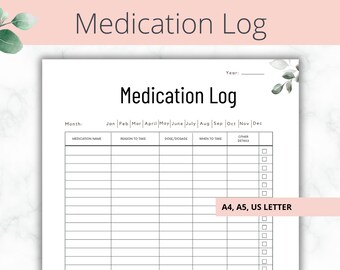 Printable Medication Log,medication Tracker, Medication Organizer ...