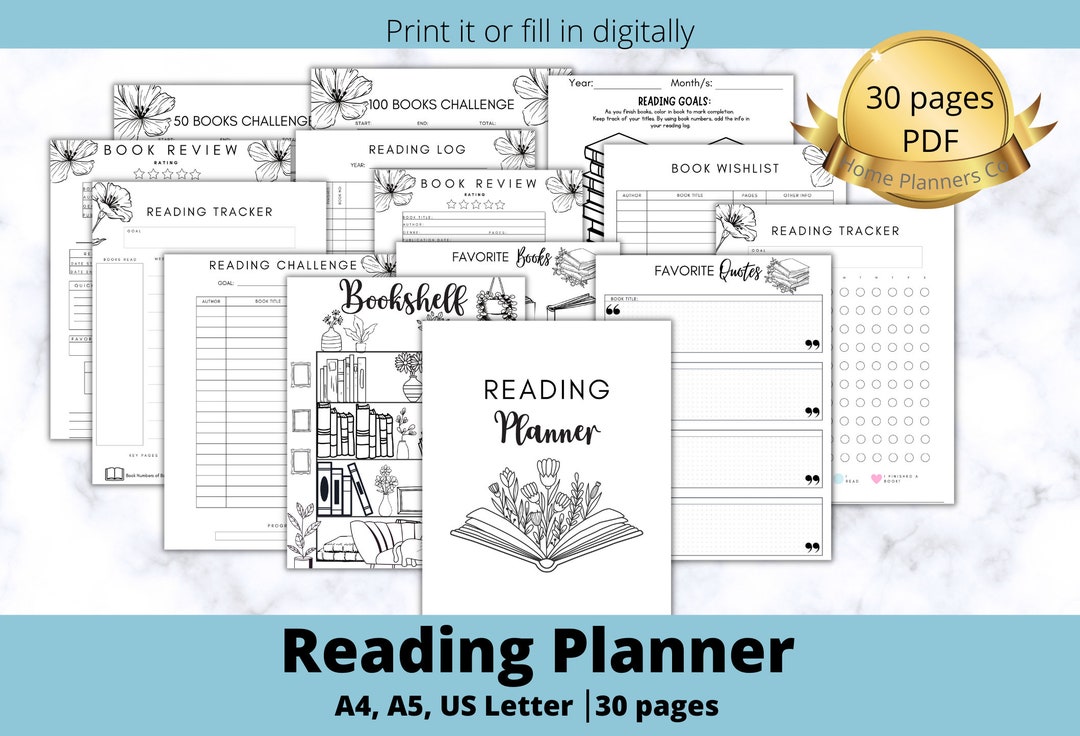 Printable Reading Planner,book Journal Planner,reading Journal,reading ...