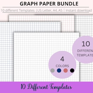 Graph Paper Bundle 4 Colors Blue Red Black Gray Printable Graph Grid ...