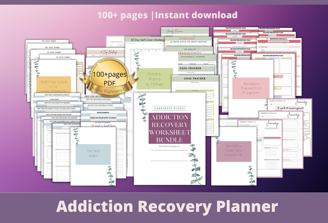 Addiction Recovery Worksheets| Sobriety Worksheets | Sobriety Planner ...